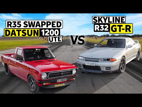 1600hp Skyline GT-R R32 vs R35 Swapped Datsun Pickup // THIS vs THAT D ...